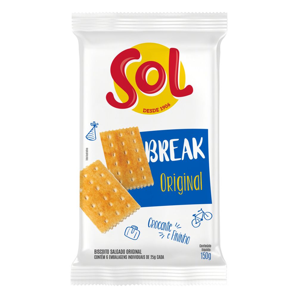 Pack Biscoito Original Sol Break Pacote 150g 6un