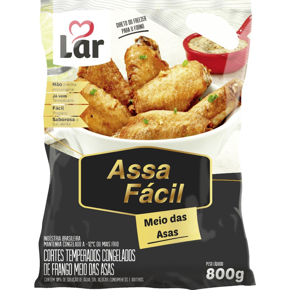 Meio Asa de Frango Temperado Congelado Assa Fácil Lar 800g